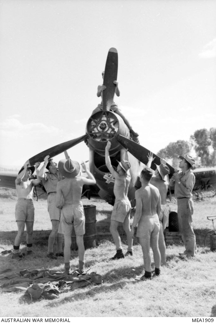 Crete. c. August 1944. Ground crew members of No. 3 Squadron RAAF ...