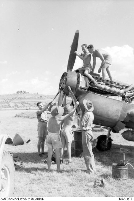 Crete. c. August 1944. Ground crew members of No. 3 Squadron RAAF ...