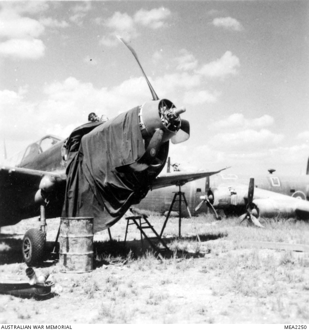 Cervia, Italy. c. 1945. A damaged Curtiss P40 Kittyhawk aircraft of No ...