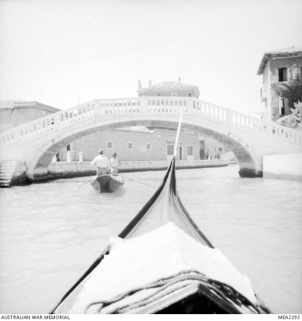 Venice, Italy. c. 1945. A scene on a Venice Canal where RAAF airmen had ...