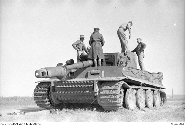 RAAF airmen inspect a Panzerkampfwagen VI Tiger Ausf. E (known as a ...