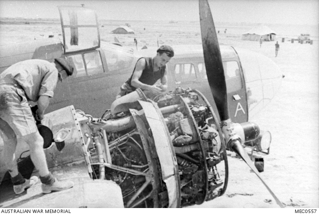 Berca, Cyrenaica, Libya. c. 1943. Fitters and flight mechanics of No ...
