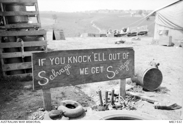 Italy. c. 1944. A sign which stands on the camp of an Air Stores Park ...