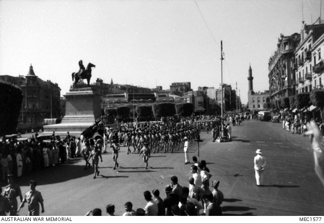 Cairo, Egypt. 8 June 1944. Cairo traffic stopped and thousands of people lined belconies and ...