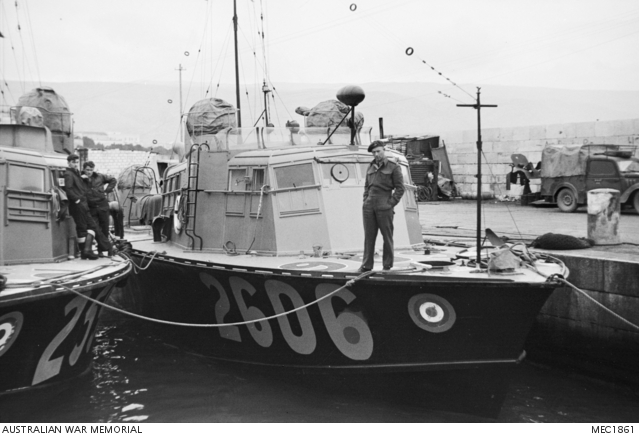 Italy. c. January 1945. One of the RAF high speed rescue launches tied ...