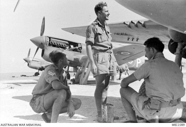 Malta. c. July 1943. Three ground crew members of No. 3 Squadron RAAF ...