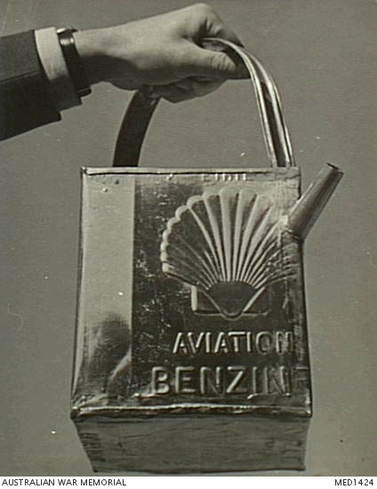 A desert kettle made from an old Shell aviation benzine petrol can at ...