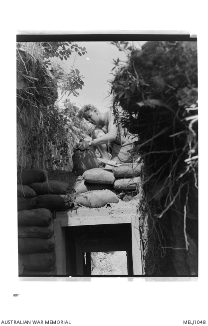 Reinforcing a bunker entrance in the Australian positions on the Korean ...