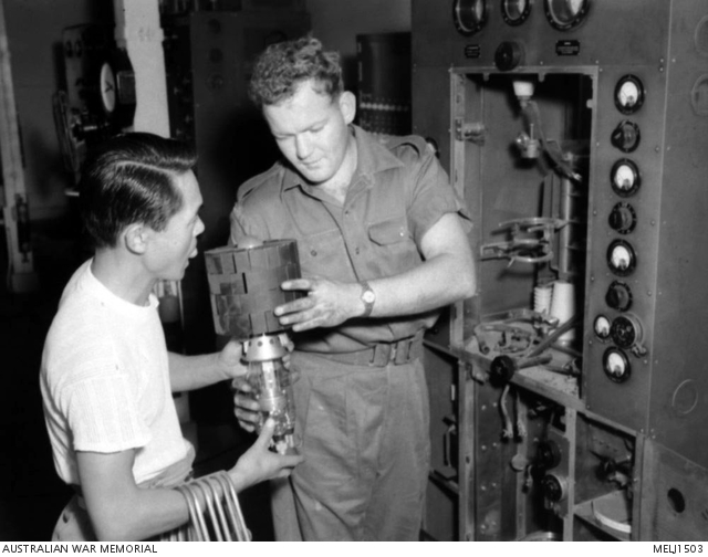 Dismantling a radio transmitter at the Britcom Base Signal Regiment ...