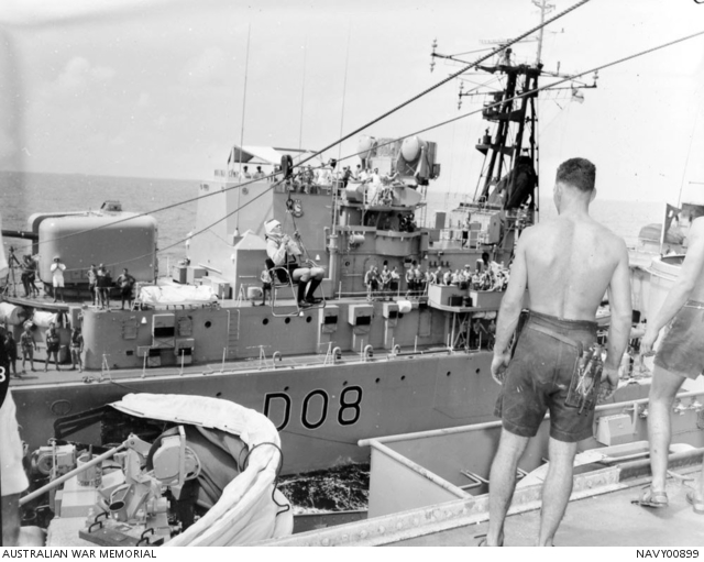 A jackstay transfer from the Daring class destroyer HMAS Vendetta to ...
