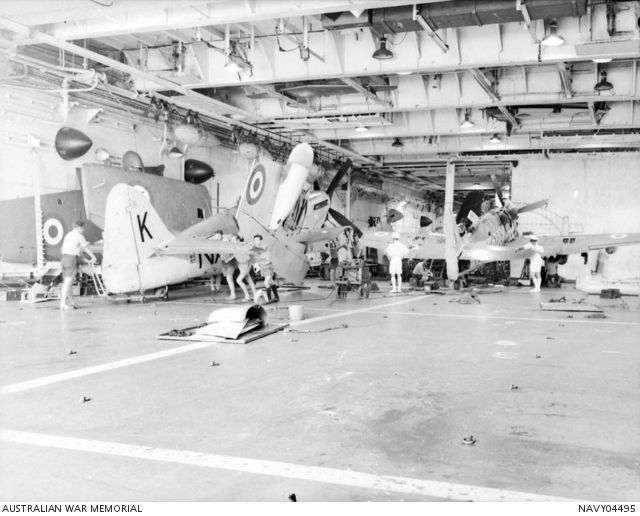 Fairey Firefly anti-submarine reconnaissance aircraft being handled in ...