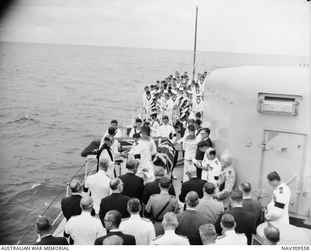 On board HMAS VAMPIRE off Port Jackson, NSW, RAN officers, seamen and ...