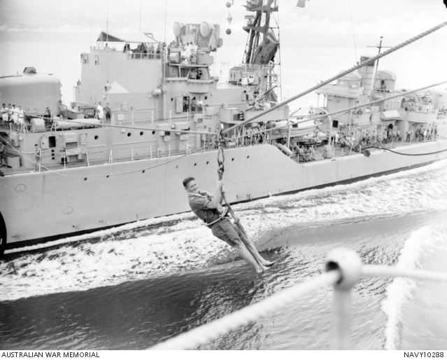 An unidentified Australian soldier in a jackstay transfer from the ...