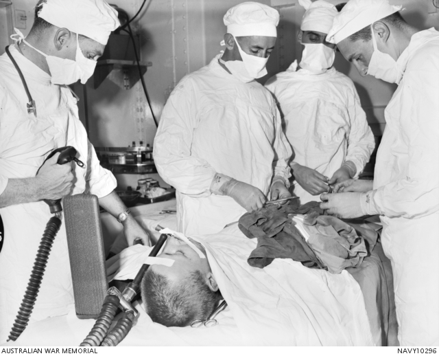 An appendectomy being performed on an unidentified ordinary seaman in ...