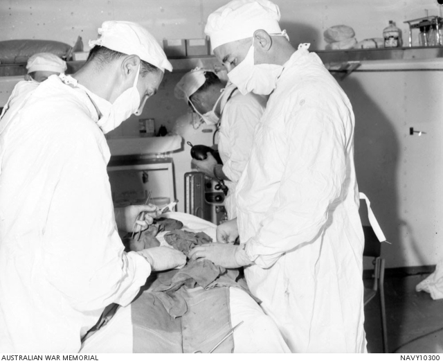 An appendectomy being performed on an unidentified ordinary seaman in ...