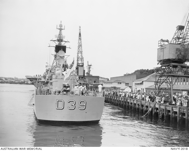 The Guided Missile Destroyer HMAS Hobart departs for service in Vietnam ...