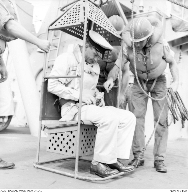 The gunnery officer of the Guided Missile Destroyer HMAS Hobart (D39 ...