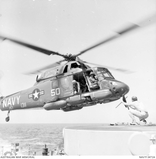 A Kaman Sea Sprite helicopter from the Kitty Hawk class aircraft ...