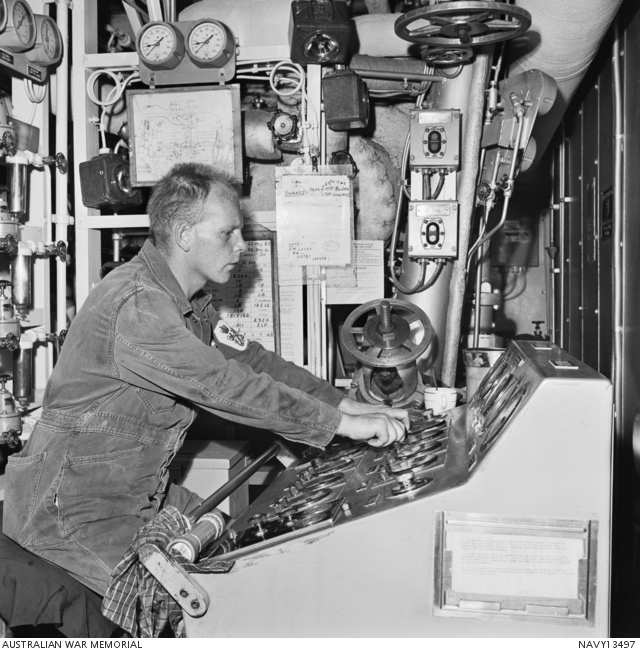 Petty Officer D J T Raymond, R41784 on duty in charge of number one ...