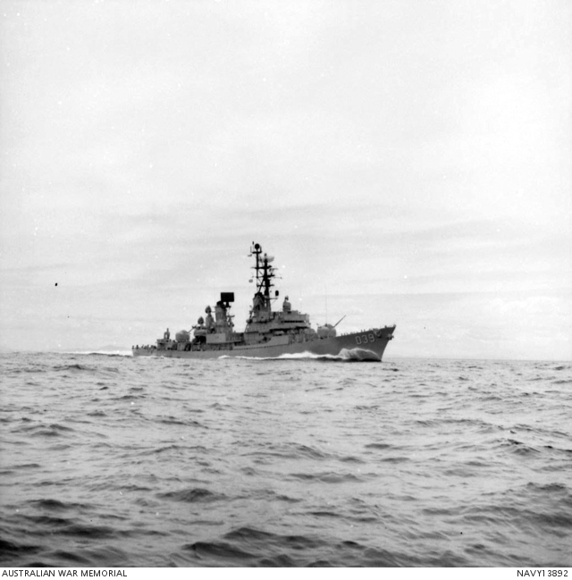 The Guided Missile Destroyer HMAS Hobart at sea in the Gulf of Tonkin ...