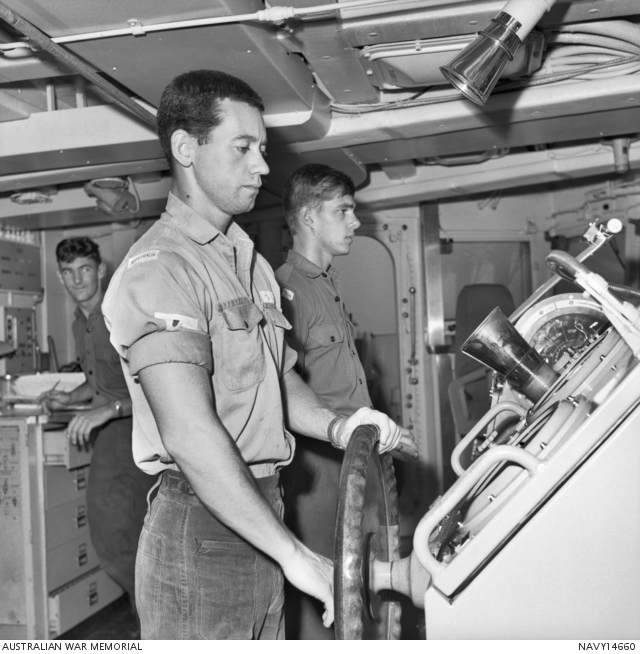 The RAN guided missile destroyer HMAS Perth (II) D38 is engaged in ...