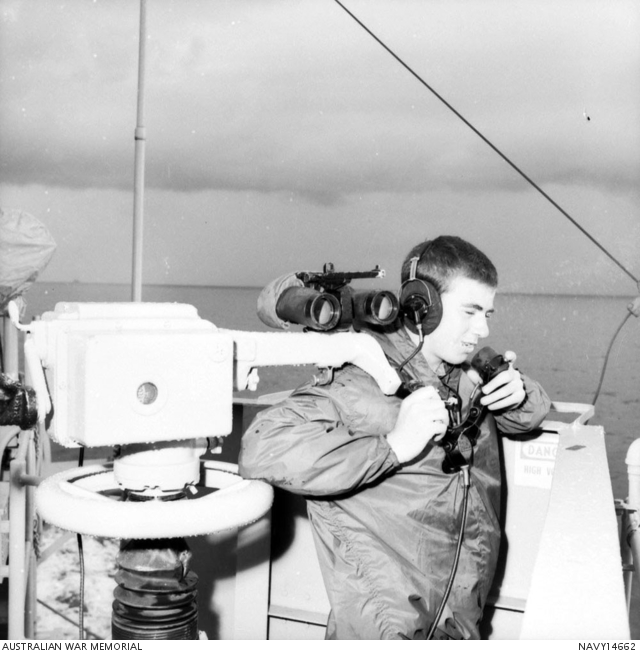 The RAN guided missile destroyer HMAS Perth (II) D38 is engaged in ...