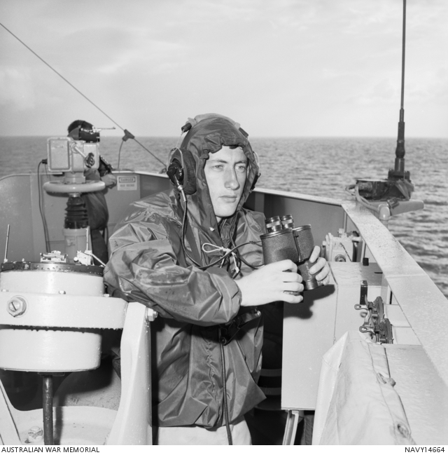 The RAN guided missile destroyer HMAS Perth (II) D38 is engaged in ...