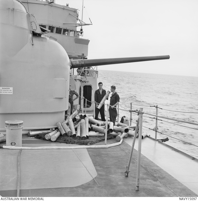 Unidentified forward gun crew members of the RAN guided missile ...