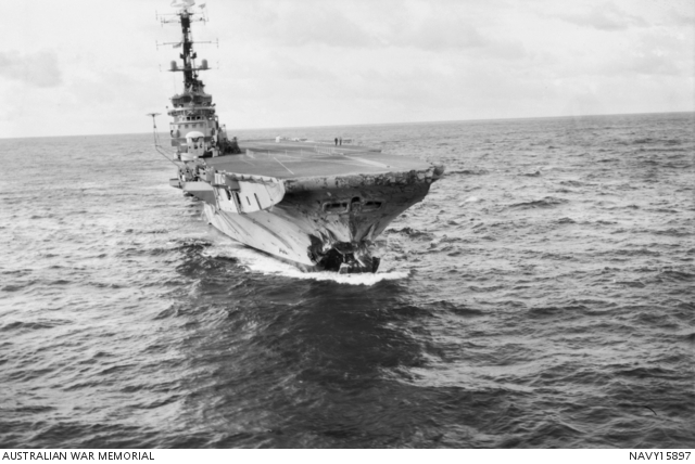 HMAS Melbourne at sea, probably between Jervis Bay and Garden Island ...