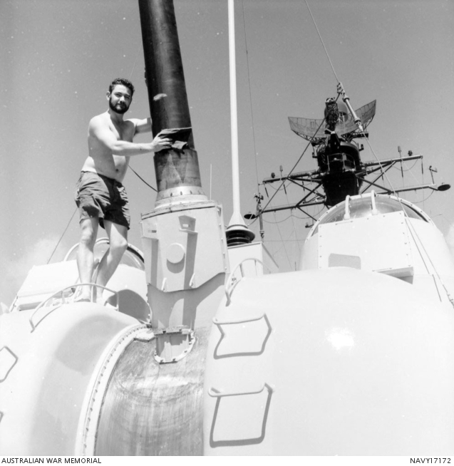 The RAN guided missile destroyer HMAS Hobart (II) D39 is on its second ...