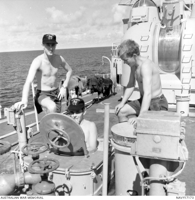 The RAN guided missile destroyer HMAS Hobart (II) D39 is on its second ...