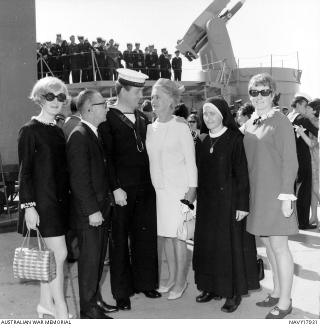 The Ran guided missile destroyer HMAS Perth (II) D38 is about to depart ...