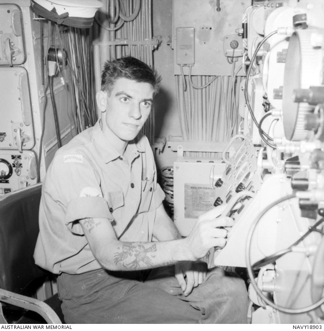 The RAN guided missile destroyer HMAS Perth (II) D38 is on duty with ...