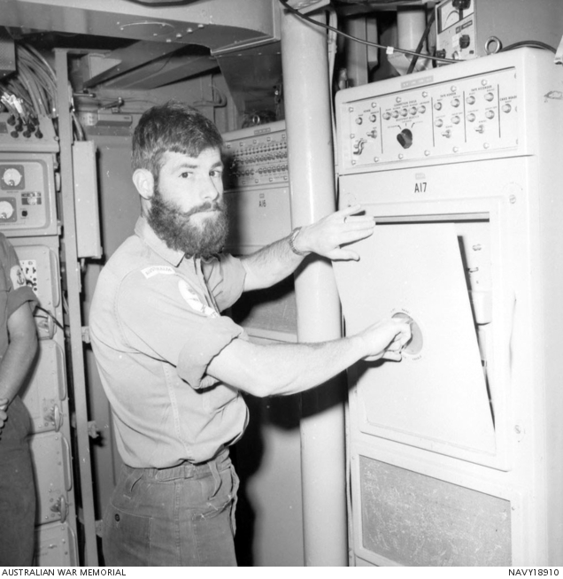The RAN guided missile destroyer HMAS Perth (II) D38 is on duty with ...