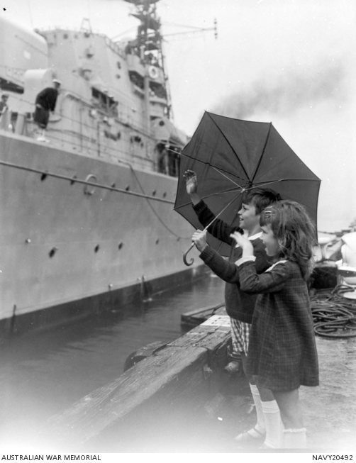 The RAN 3600 ton Daring class destroyer HMAS Duchess sails for a seven ...