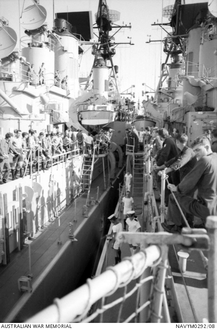 The RAN guided missile destroyers HMAS Brisbane (II) D41(right), and ...