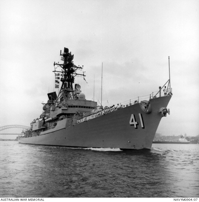 The RAN guided missile destroyer HMAS Brisbane (II), departs Garden ...