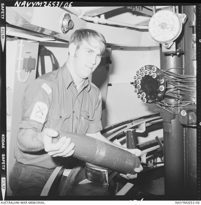 Crew member aboard HMAS Vampire. | Australian War Memorial