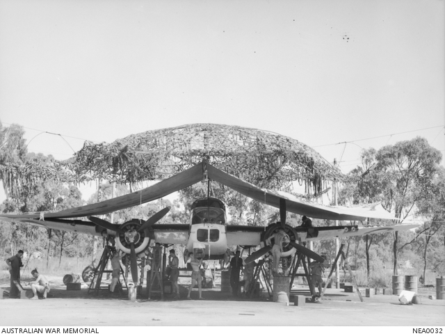 Townsville, Qld. Servicing party working on a DAP Beaufort bomber ...
