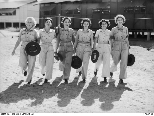Macrossan, Qld. 1944-05-31. Six WAAAF members on their way to work in ...