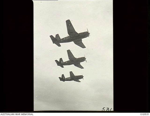 Vultee Vengance dive bombers, of No 12 Squadron, RAAF, based at Merauke ...