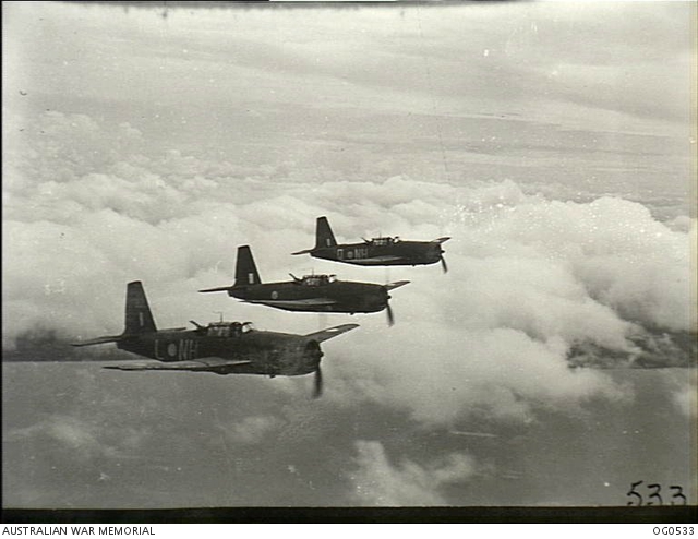 Vultee Vengance dive bombers of No 12 Squadron, RAAF, based at Merauke ...
