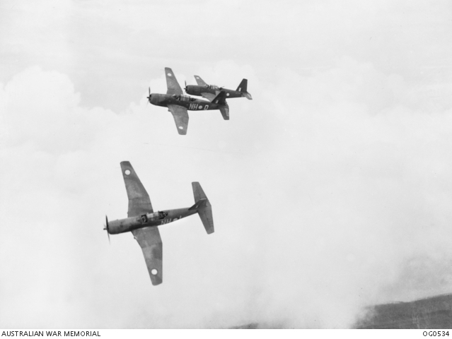 Vultee Vengance dive bombers of No 12 Squadron, RAAF, based at Merauke ...