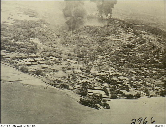 BALIKPAPAN, BORNEO. C. 1945. AERIAL PHOTOGRAPH OF THE NEWEST LANDING BY ...