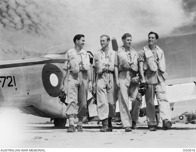 LABUAN, NORTH BORNEO. 1945-09-24. JAPAN IS THE TARGET FOR THESE PILOTS ...