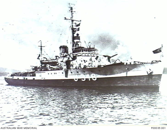 SUBIC BAY, THE PHILIPPINES, 1945. HMAS STAWELL FLEET MINESWEEPER OF THE ...