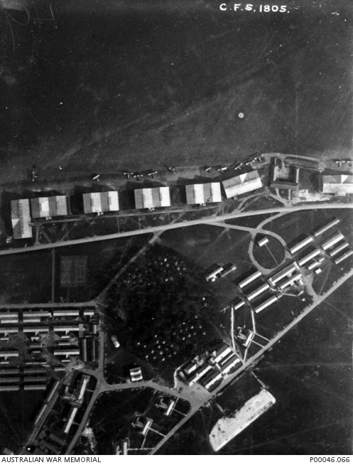 Upavon, Salisbury Plain, England. 1917-04. Aerial view of the southern ...