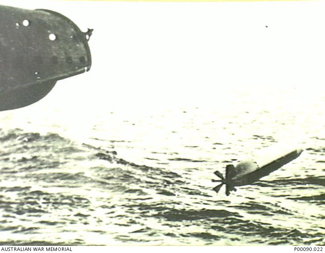 A TORPEDO BEING LAUNCHED FROM HMAS NAPIER. | Australian War Memorial