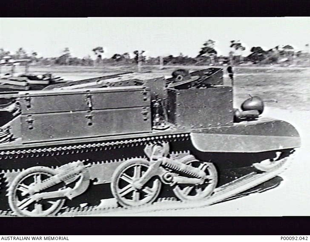 DARWIN, NT. 1940-07. SIDE VIEW OF A MACHINE GUN CARRIER LP1, NORMALLY ...