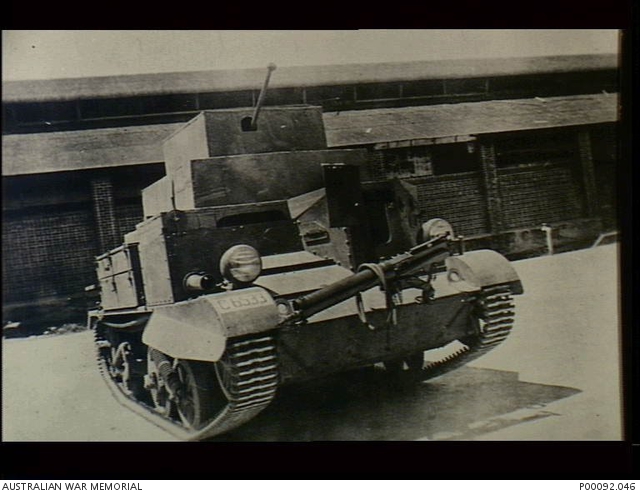 DARWIN, NT. 1940. A CARRIER WITH A WOODEN TURRET TOP TO REPRESENT A ...